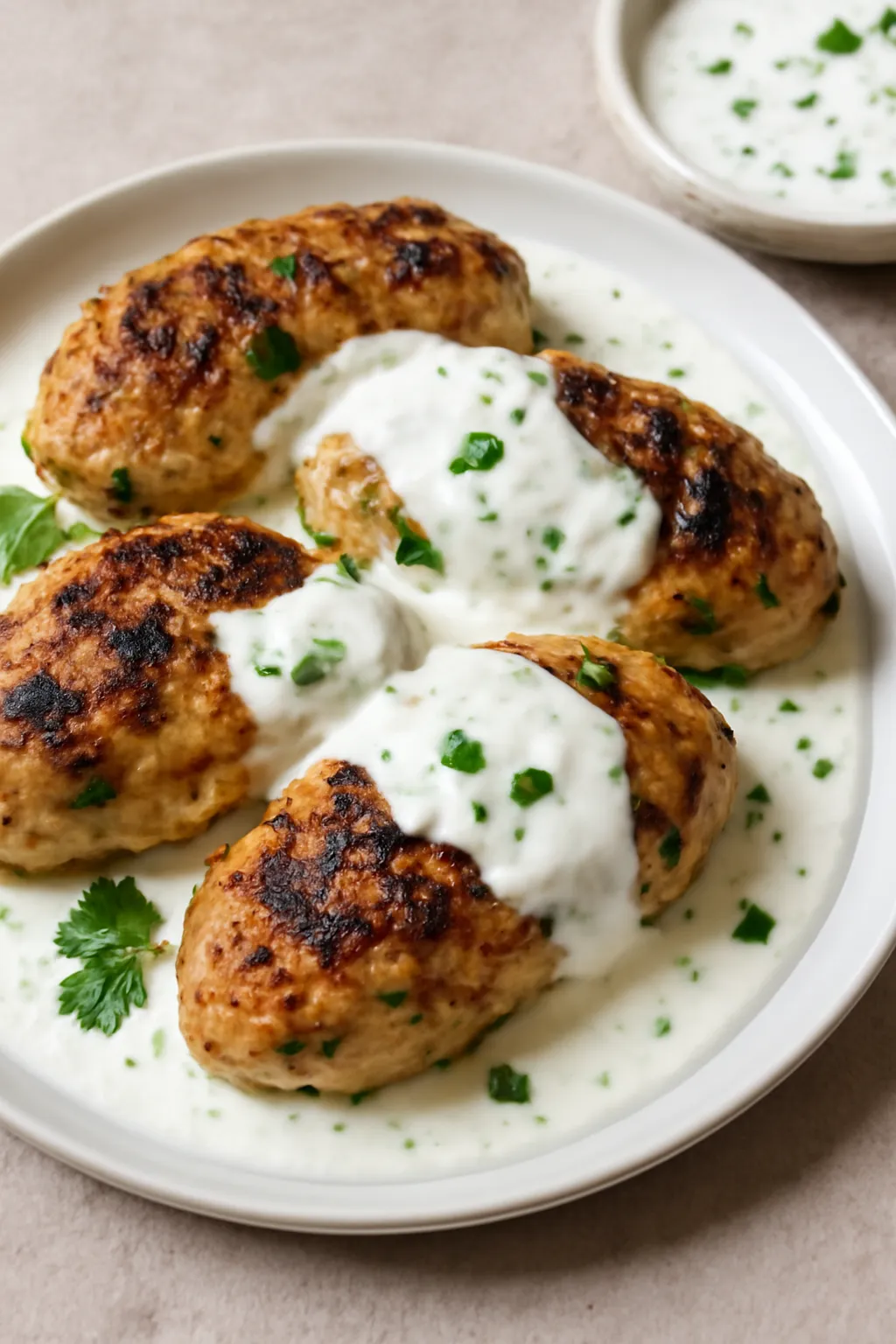 Chicken Kofta With Creamy Garlic Yogurt Sauce Recipe - Quick